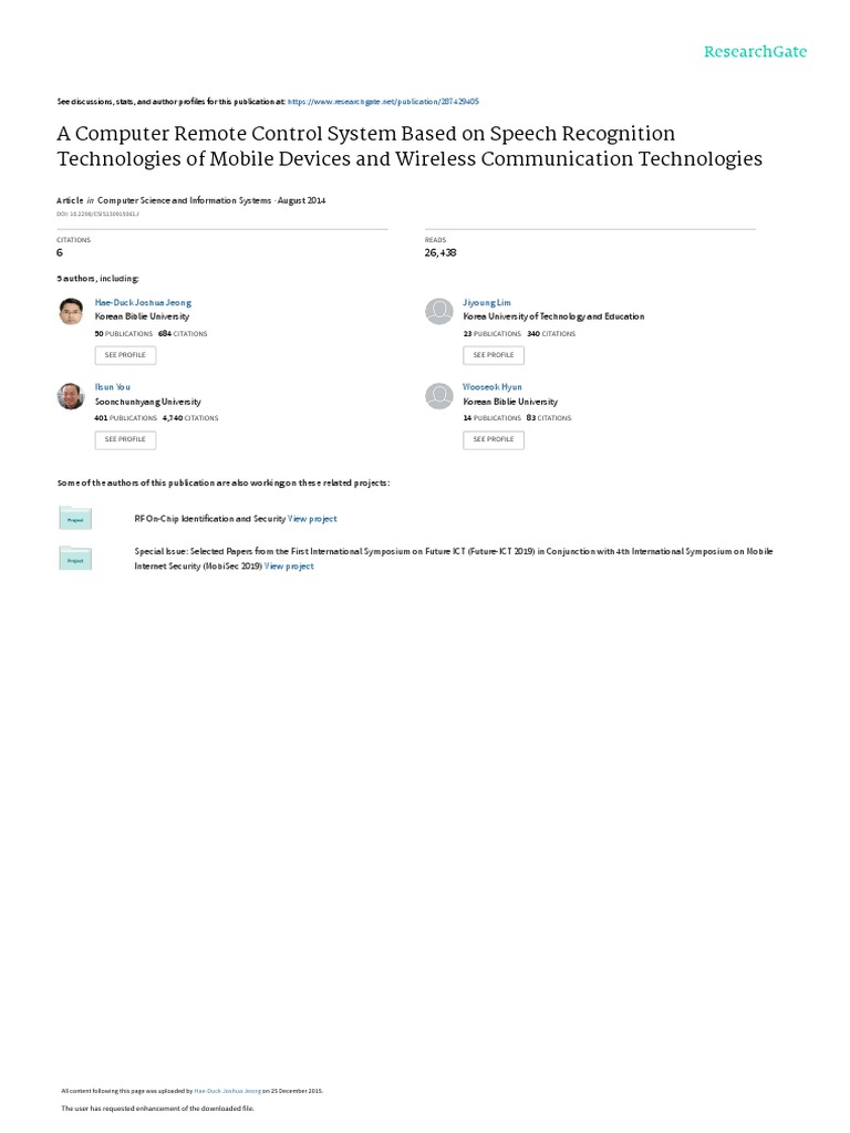 A Computer Remote Control System Based On Speech R | PDF | Speech ...