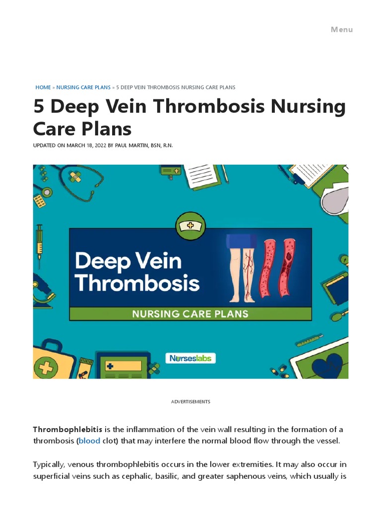 5 Deep Vein Thrombosis Nursing Care Plans | PDF | Thrombosis | Vein