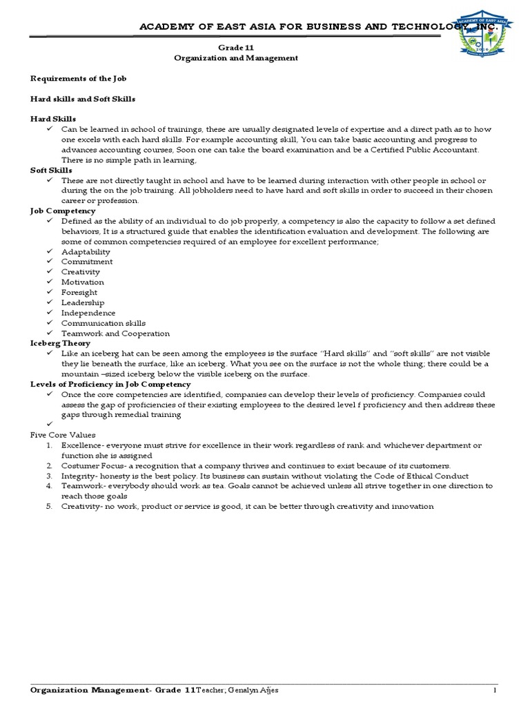 Org - Management g11 - 2nd | Descargar gratis PDF | Skill | Creativity