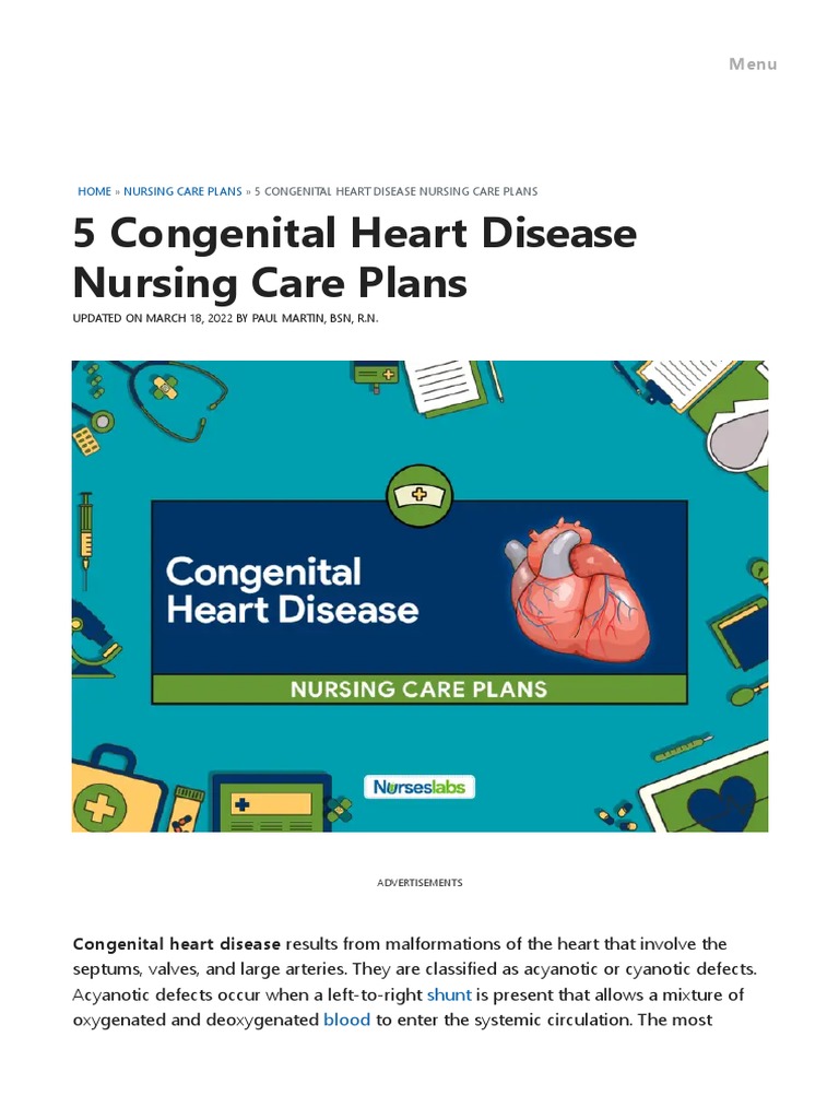 5 Congenital Heart Disease Nursing Care Plans 4 - Nurseslabs | PDF ...