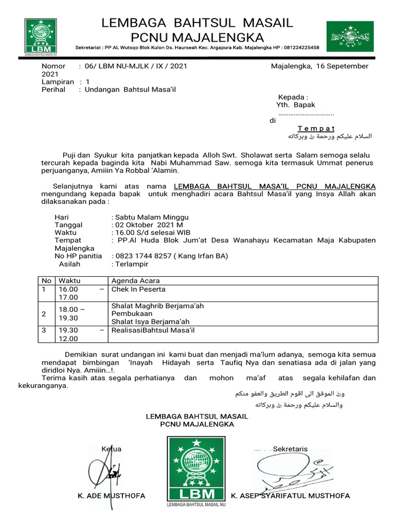 Contoh Undangan Bahtsul Masail | PDF