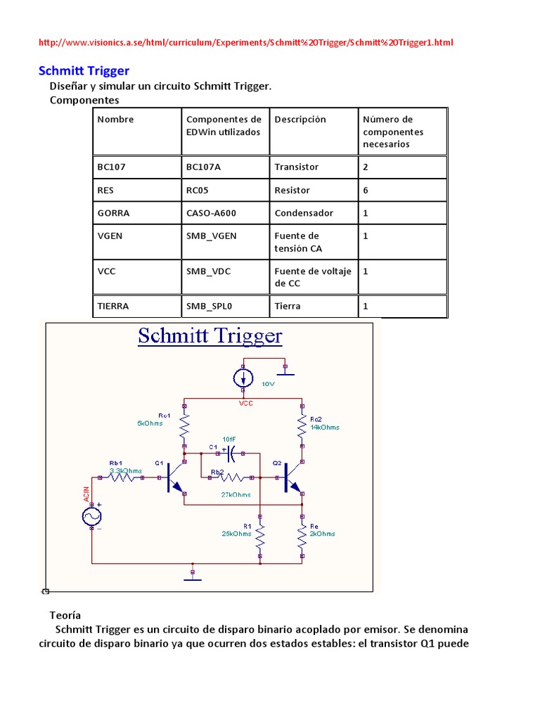 Schmitt Trigger Con Transistores | PDF | Transistor | Red eléctrica