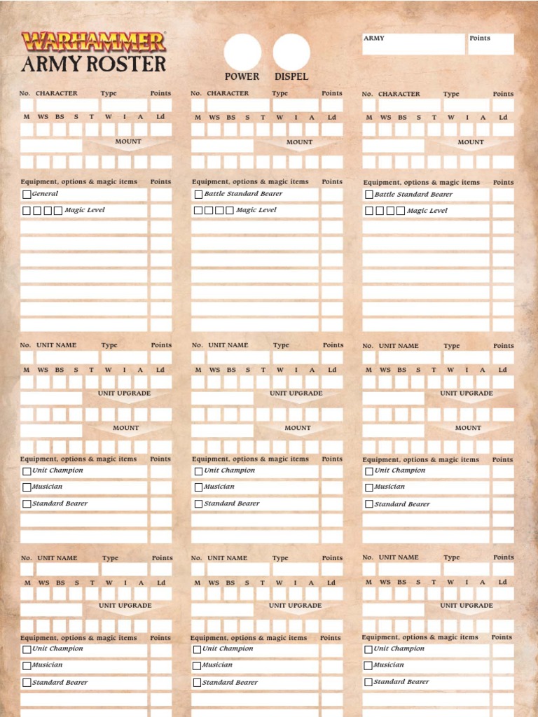 Warhammer Fantasy Army Roster | Role Playing Games | Fantasy Games