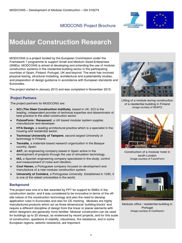 Modular Construction Research: MODCONS Project Brochure | PDF | Building | Modularity