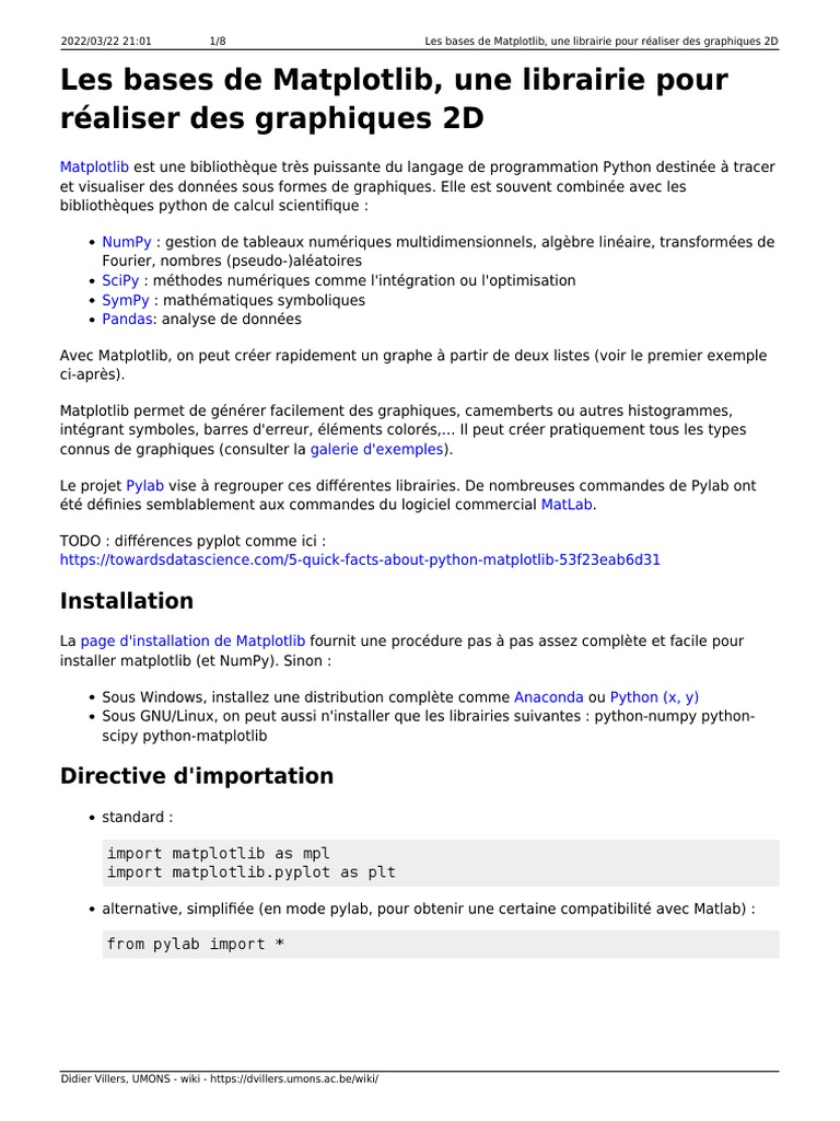 Les Bases de Matplotlib Une Librairie Pour Realiser Des Graphiques 2d | PDF | Génie logiciel ...