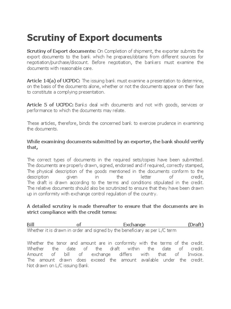 Export Document Scrutiny Guidelines | PDF | Bill Of Lading | Cargo
