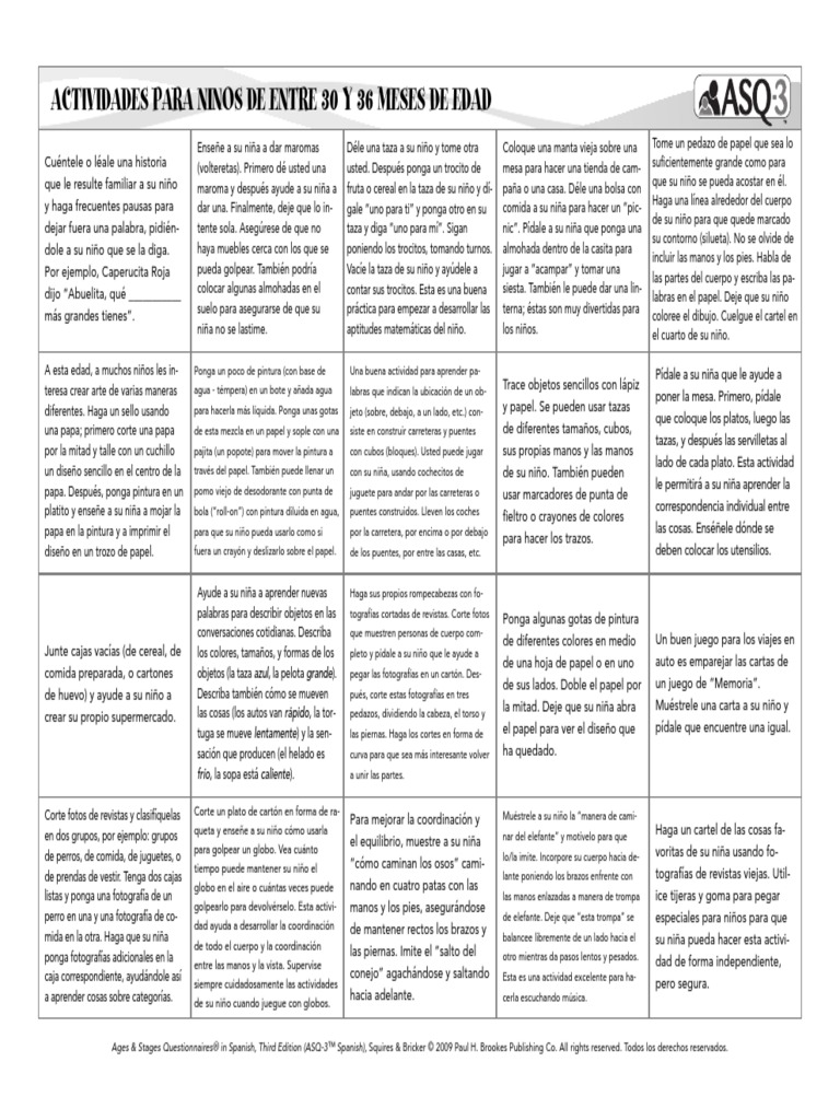 ASQ 30 36 Meses | PDF | Pinturas | Papel