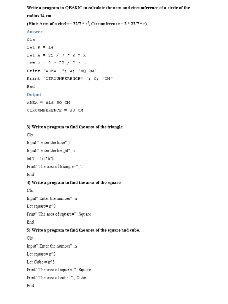 Qbasic | PDF | Area | Mathematics