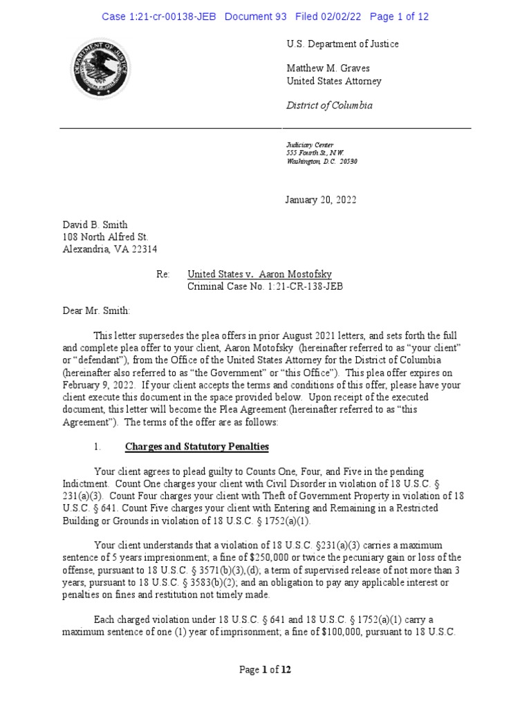 Mostofsky Plea Agreement | PDF | United States Federal Sentencing ...