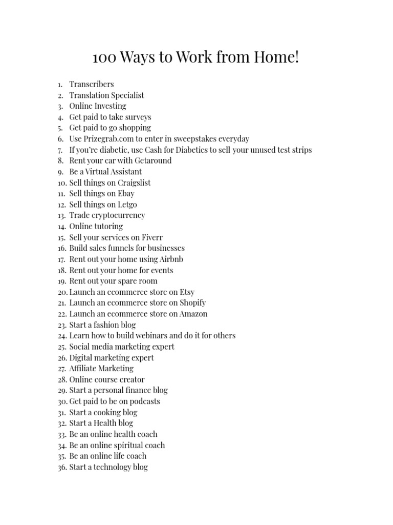 100 Ways To Work From Home! | PDF | E Commerce | World Wide Web