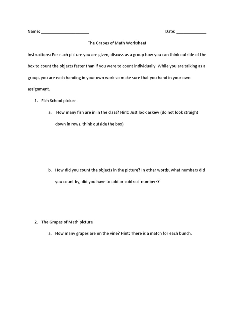 The Grapes of Math Worksheet | PDF