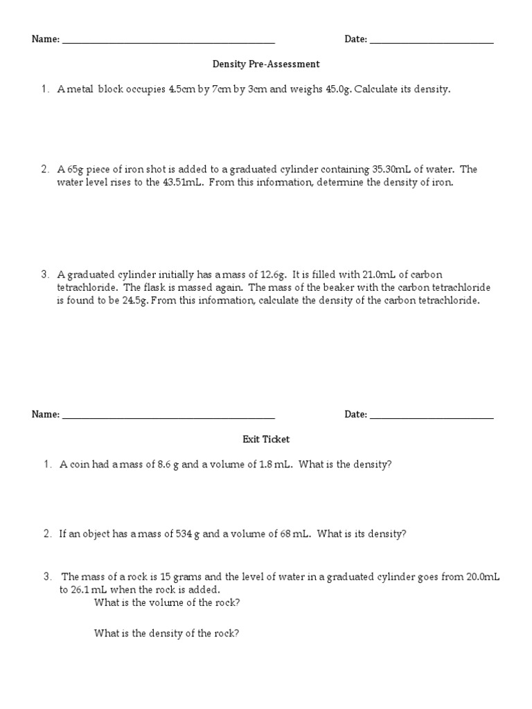 Teaching Demo 2021 Handouts | PDF | Density | Volume