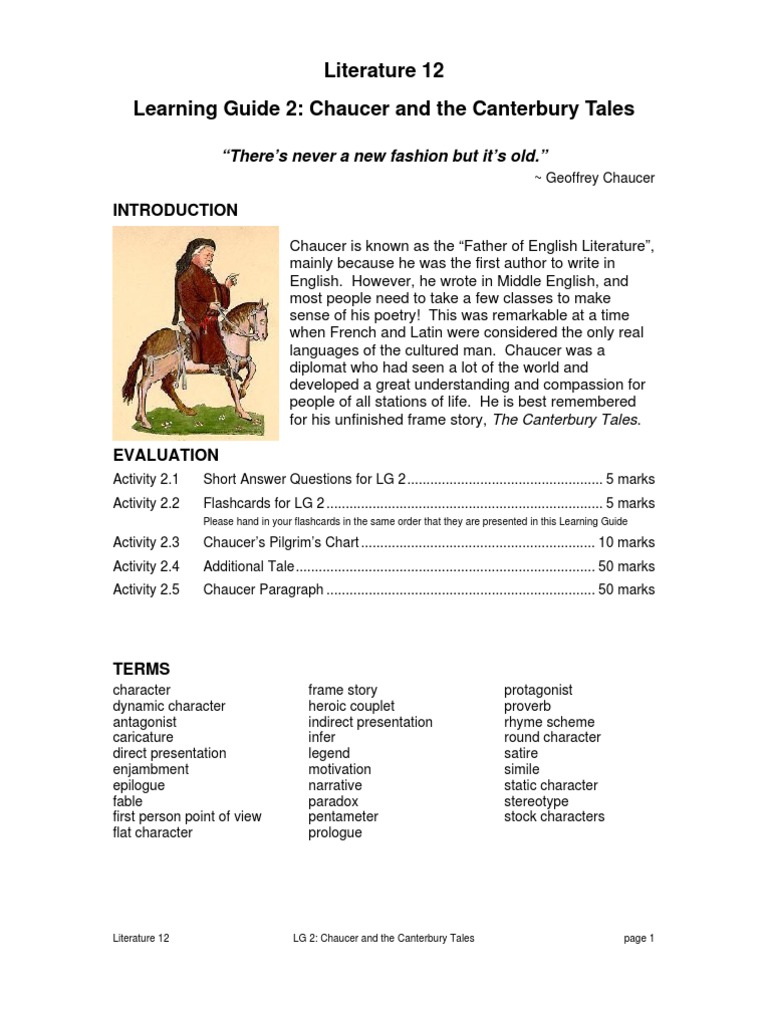 Canterbury Tales Study Guide | PDF | The Canterbury Tales | Geoffrey ...