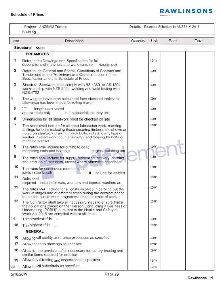 ANZSMM Example Schedule-Struct. | PDF