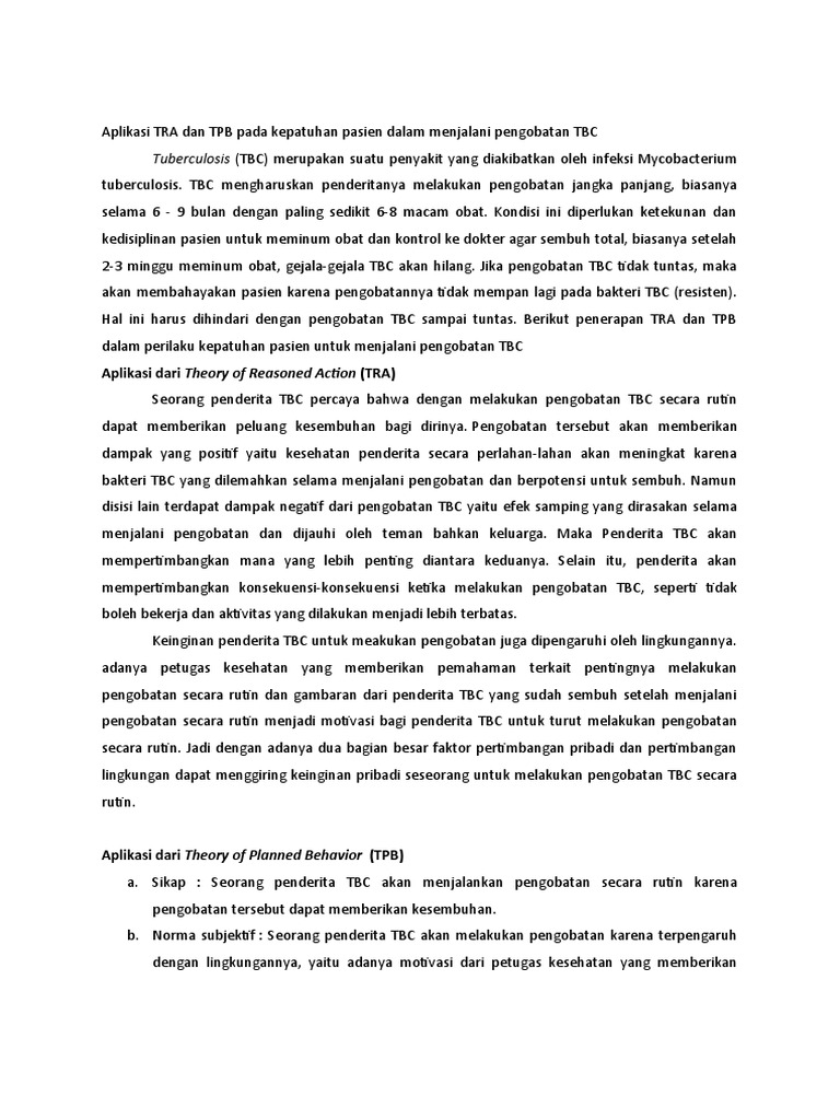 Aplikasi TRA dan TPB dalam Pengobatan TBC | PDF