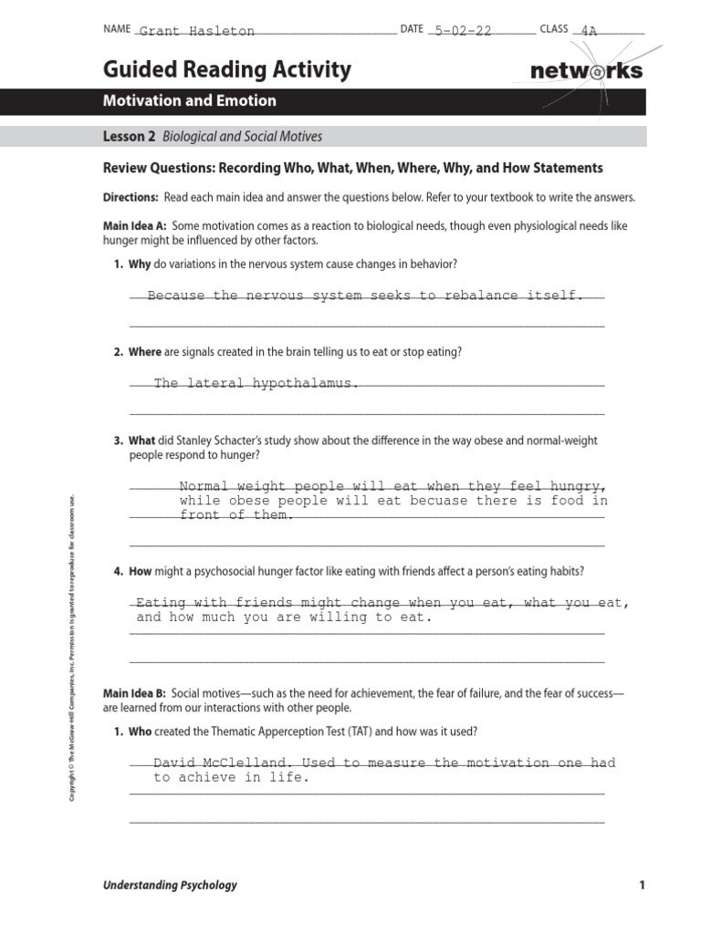 12.2 Guided Reading | PDF | Motivation | Motivational