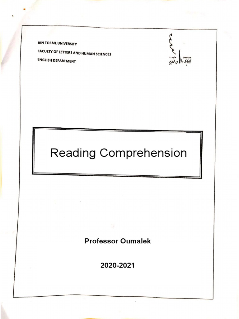 Reading Comprehension Booklet 20-21 | PDF