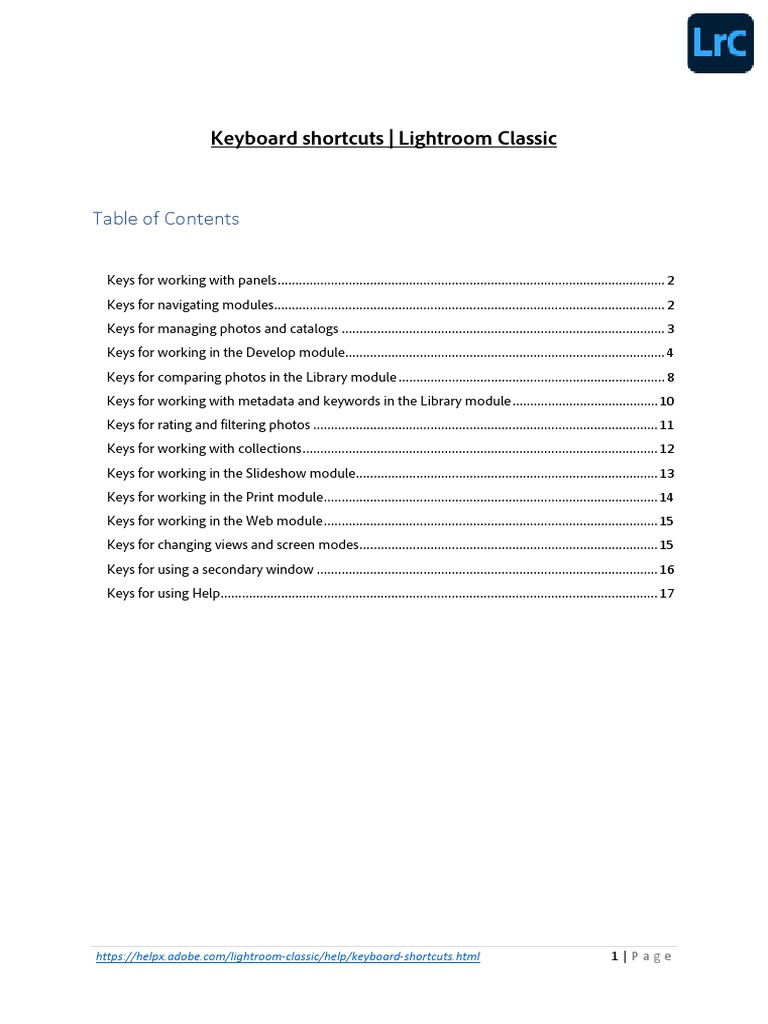Keyboard Shortcuts - Lightroom Classic | PDF | Computing | Software
