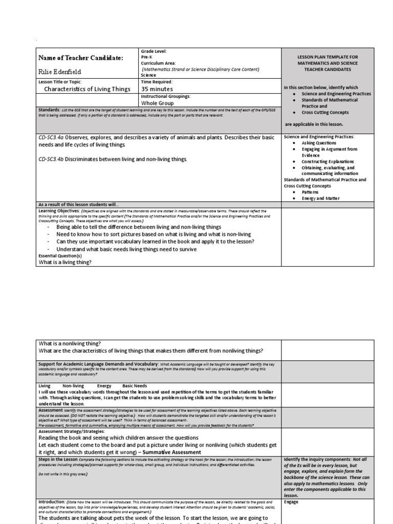 Living Things Lesson Plan | PDF