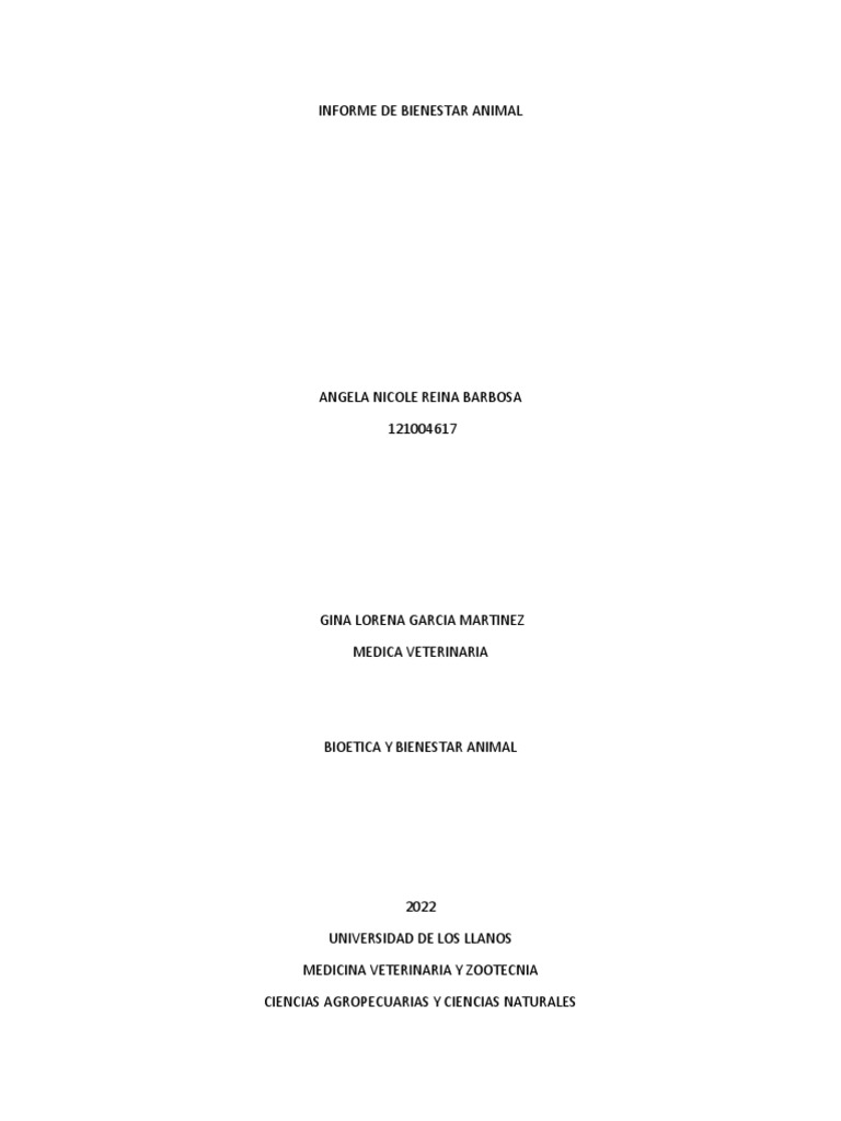 Informe de Bienestar Animal | PDF | Bienestar de los animales ...