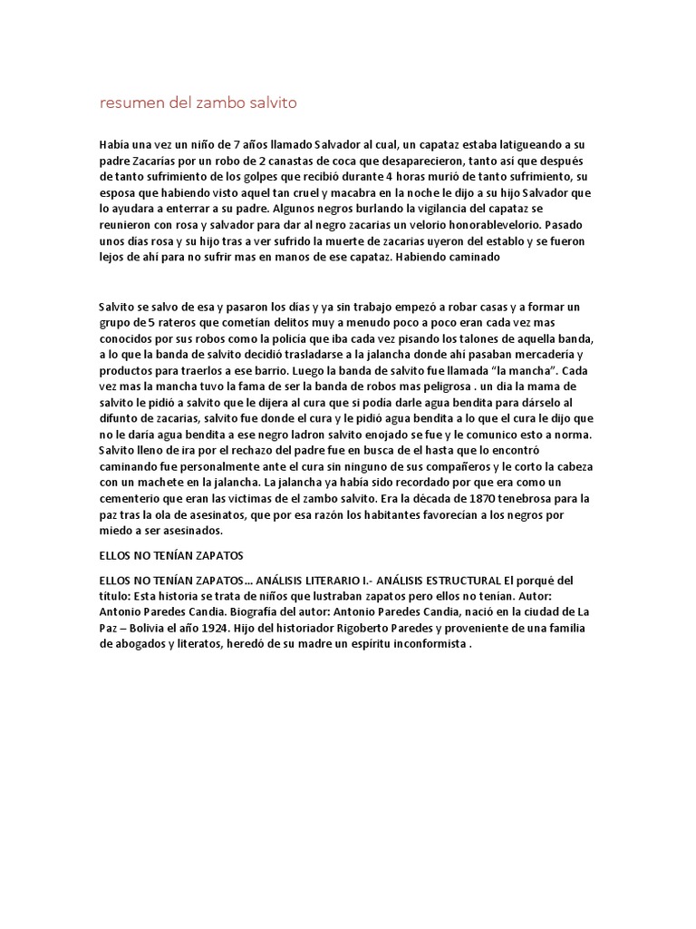 Resumen Del Zambo Salvito | PDF