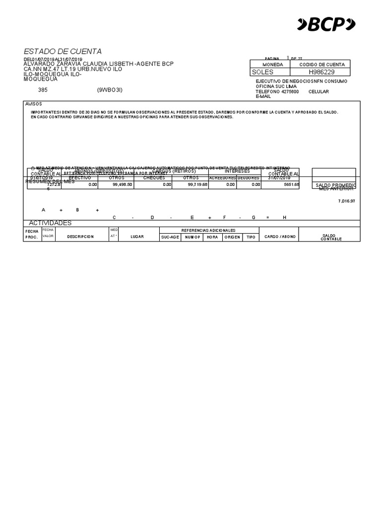 Estado de Cta Bcp.. | PDF | Bancario | Servicios financieros