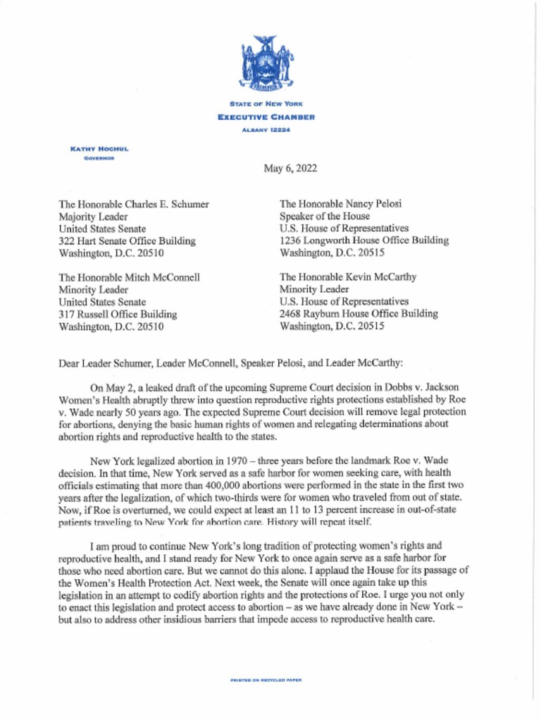 Roe Letter To Congress | PDF