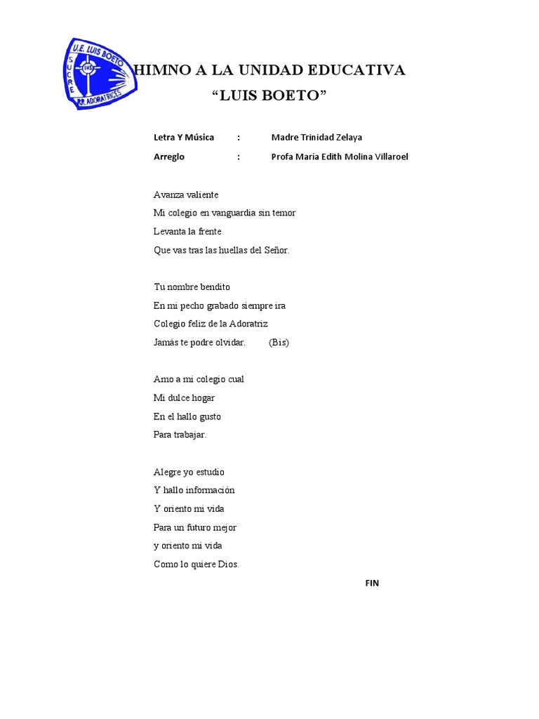 Himno A La Unidad Educativa | PDF