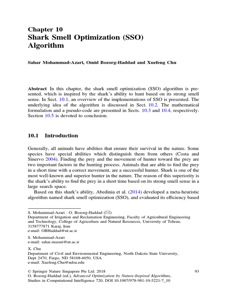 Shark Smell Optimization (SSO) Algorithm | PDF | Senses | Mathematical Optimization