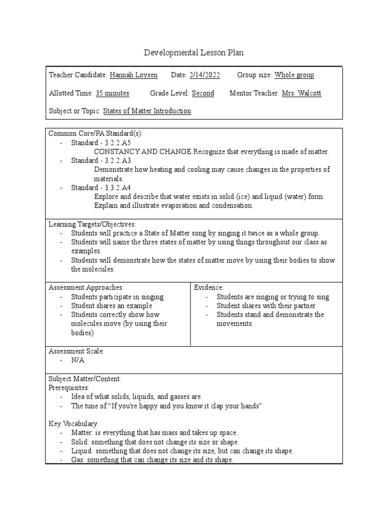 Second Grade States of Matter Lesson | PDF | Liquids | Lesson Plan