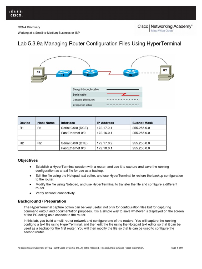 Lab 5.3.9A Managing Router Configuration Files Using Hyperterminal | PDF | Router (Computing ...
