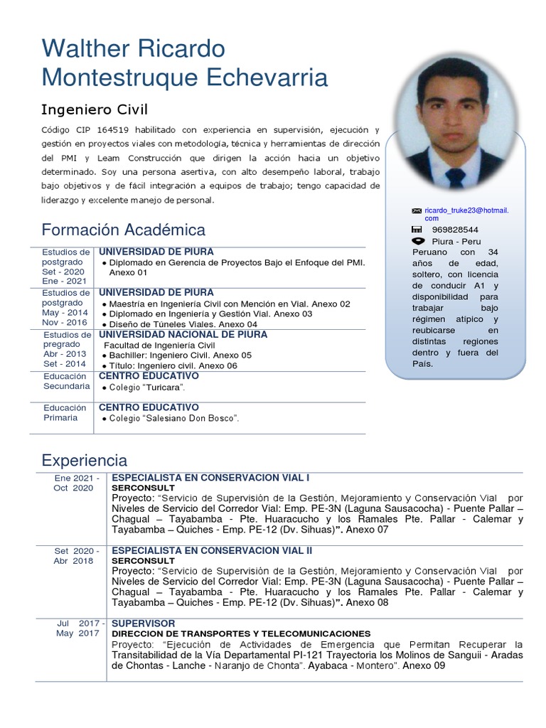 CV Documentado - Walther Ricardo Montestruque Echevarria | PDF ...