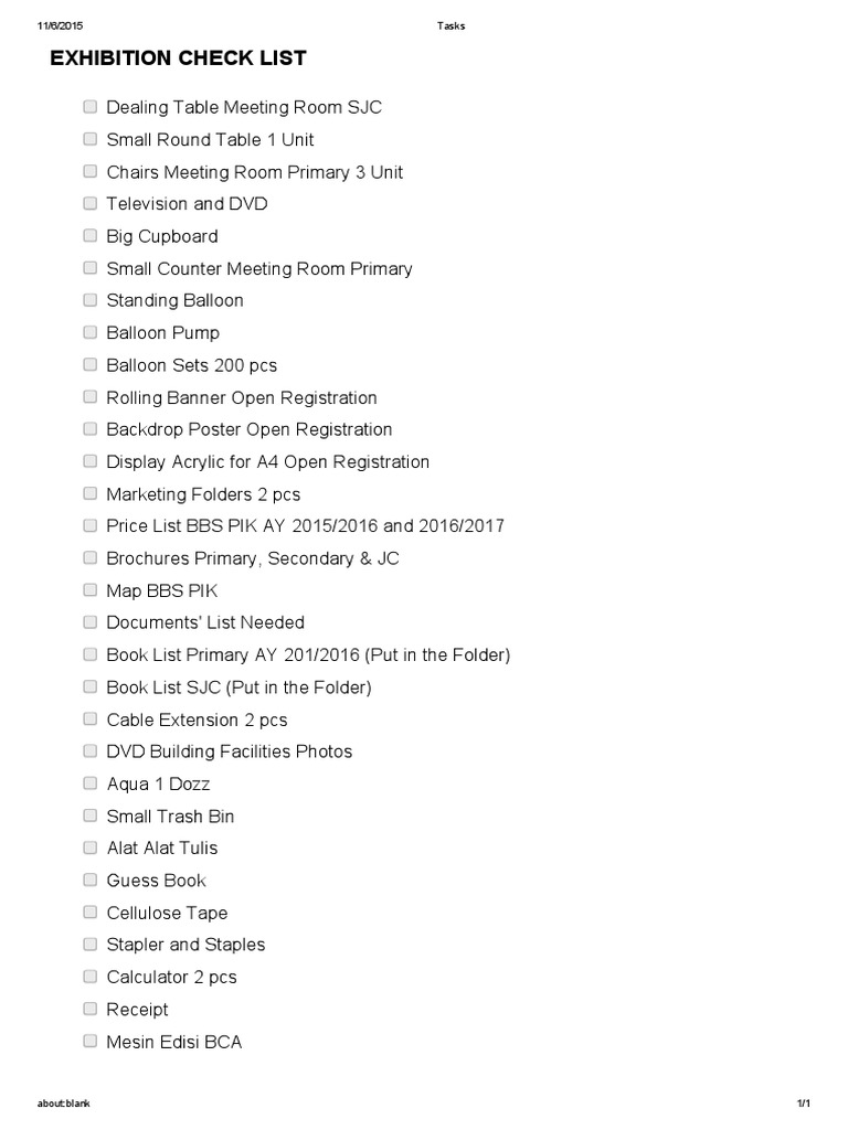 Exhibition Check List | PDF