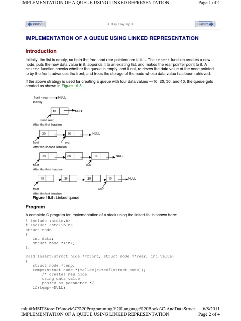 Implementation Of A Queue Using Linked Representation Program Pdf