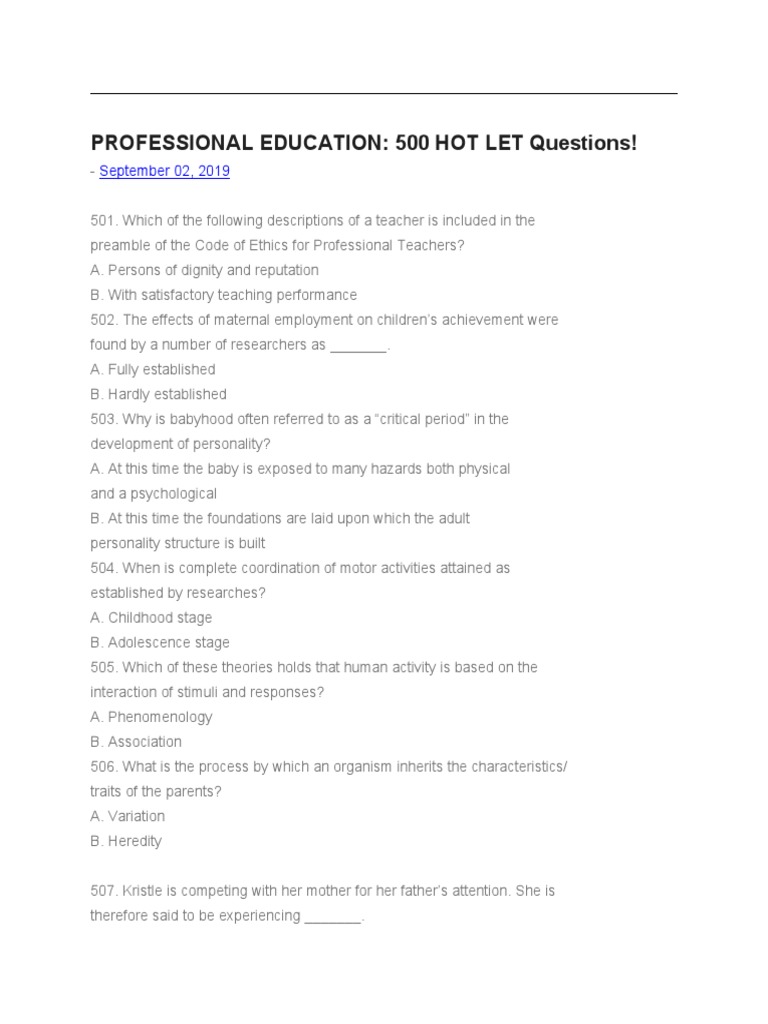 LET Online Reviewer: Professional Education: 500 Hot Let Questions ...