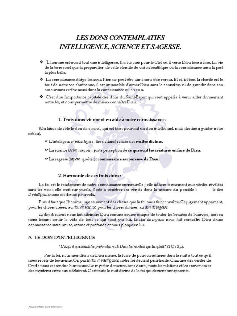 Dons de sagesse et d'intelligence divine | PDF | Dieu | Saint-Esprit