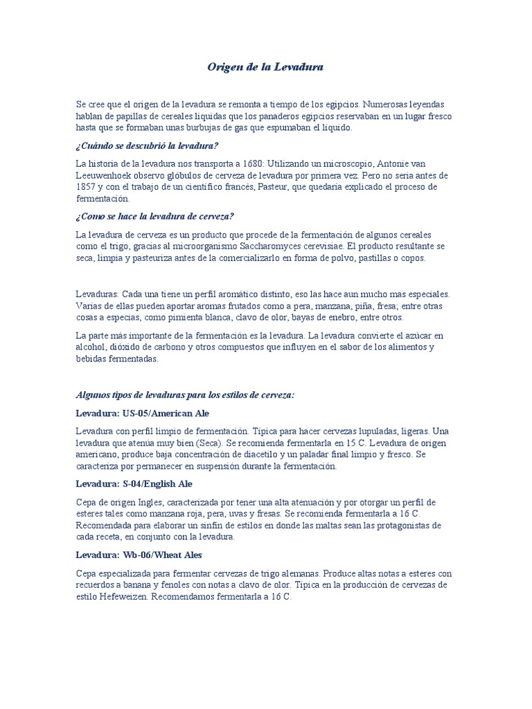 Origen De La Levadura Pdf Cerveza Cerveza Inglesa