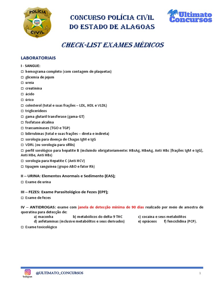 Exames Médicos para Concurso da Polícia Civil | PDF | Psiquiatria ...