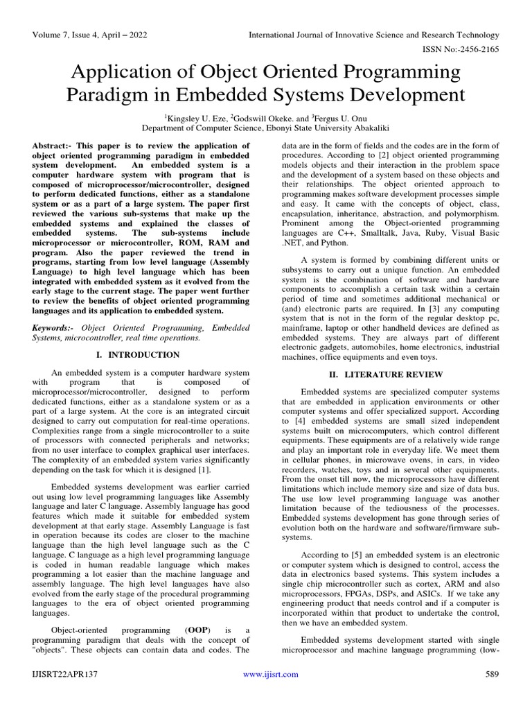 Application Of Object Oriented Programming Paradigm In Embedded Systems Development Pdf
