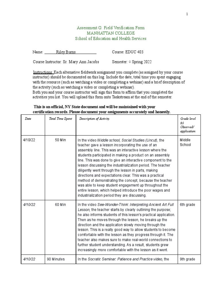 Field Work Form | PDF | Teachers | Cognition