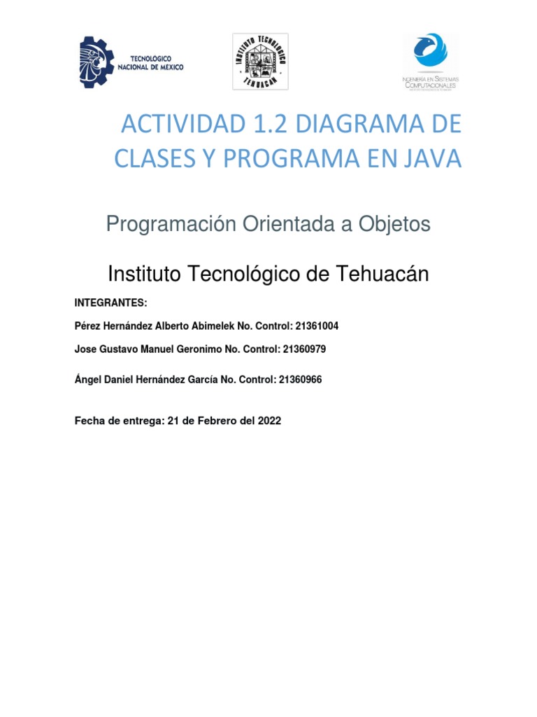 ACTIVIDAD 2.1 Diagrama de Clases y Programa en Java | PDF | Java (lenguaje de programación ...