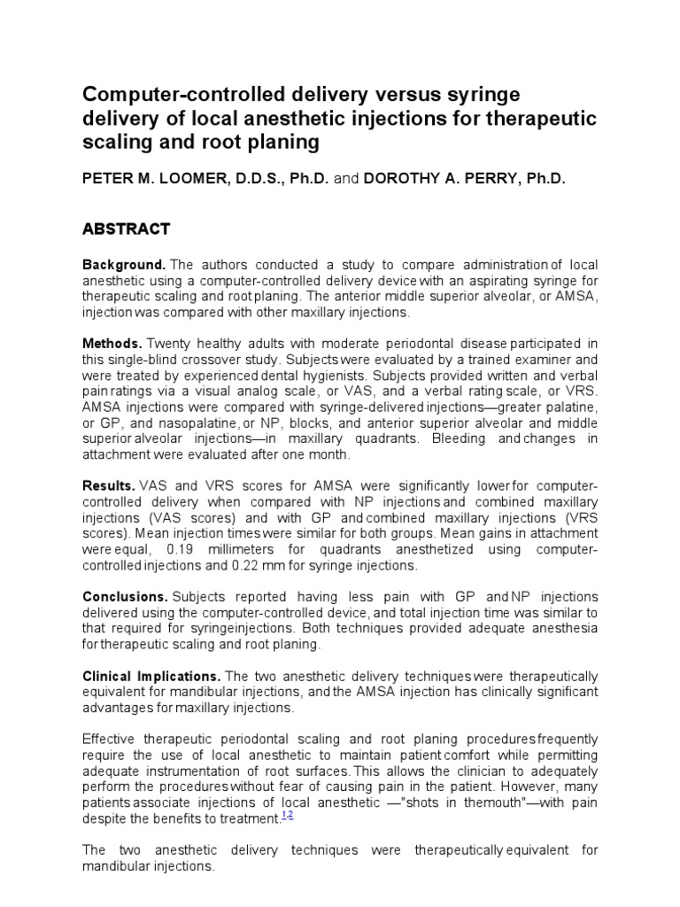 Computer-Controlled Delivery Versus Syringe Delivery of Local ...