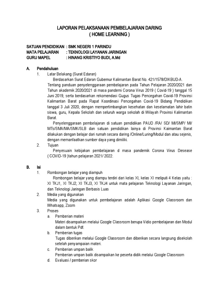 Laporan Pelaksanaan Pembelajaran | PDF