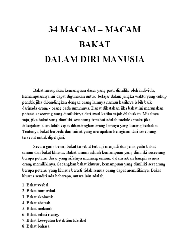 34 Macam - Macam Bakat Dalam Diri Manusia | PDF | Karier & Perkembangan