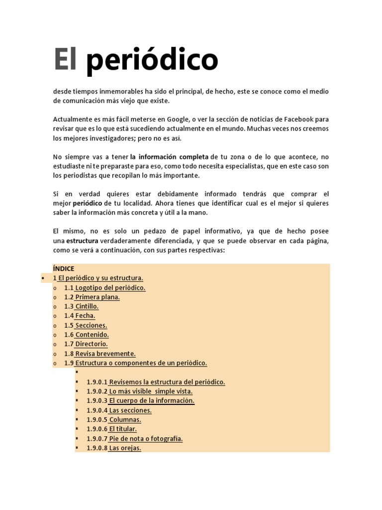 Estructura y partes del periódico | PDF | Periódicos | Comunicación