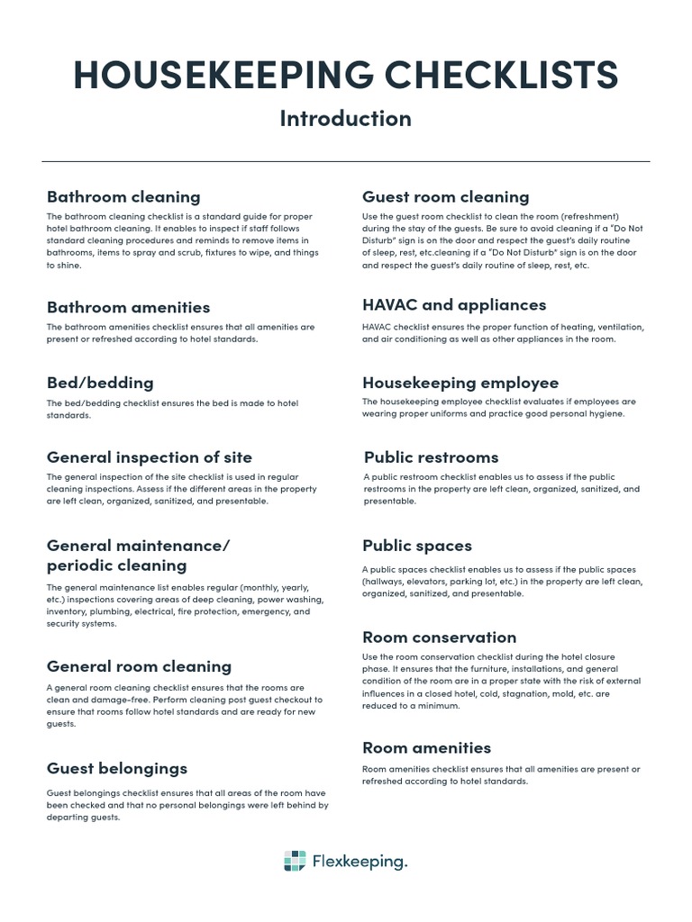 Flexkeeping Ultimate Housekeeping-Checklist-Bundle 2021 | PDF | Shower ...