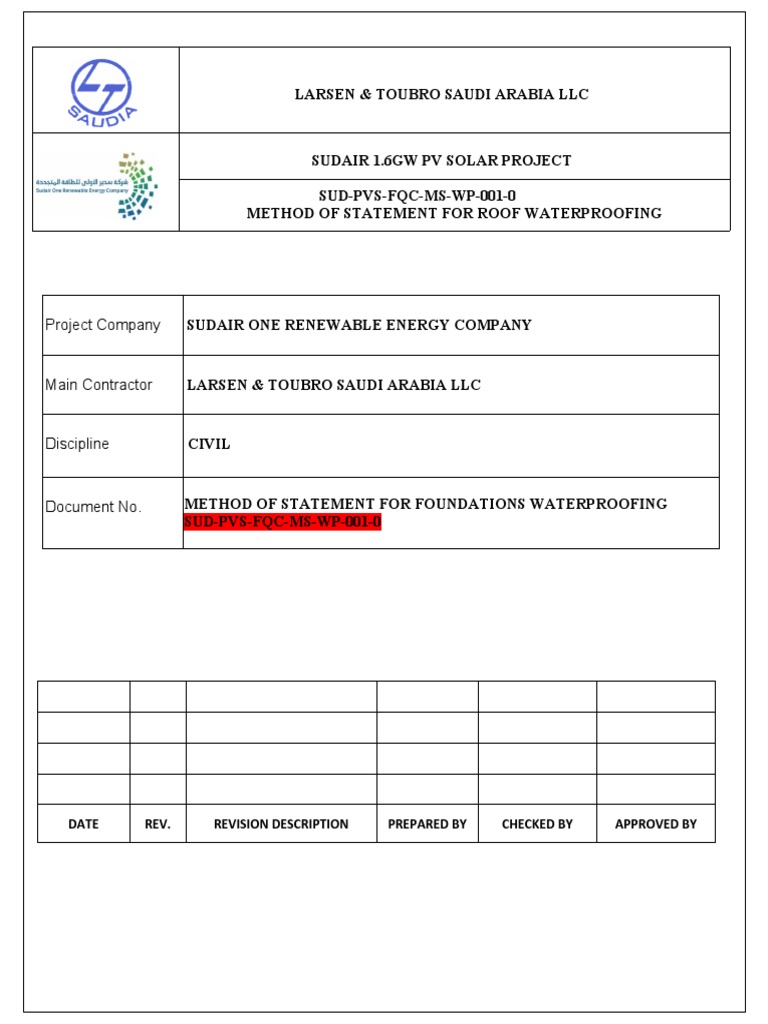 Method Statement For Foundation WaterProofing | PDF | Personal ...