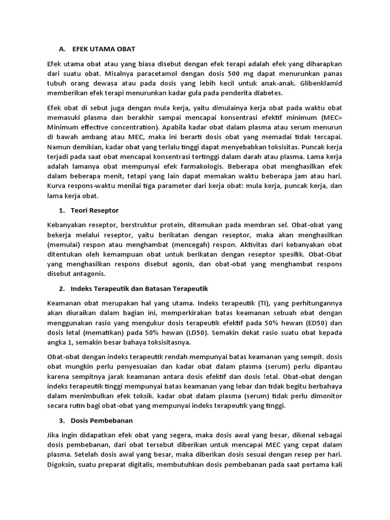 Efek Utama, Efek Samping Dan Efek Toksik | PDF