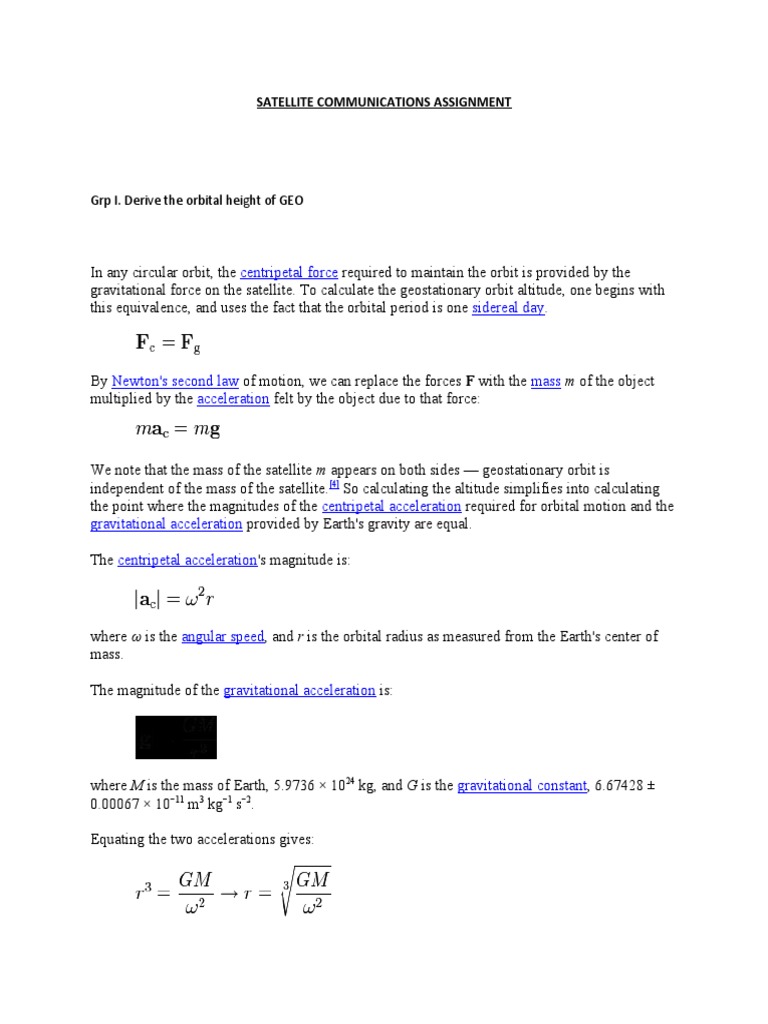 Geostationary Orbit Calculations | PDF | Orbit | Acceleration
