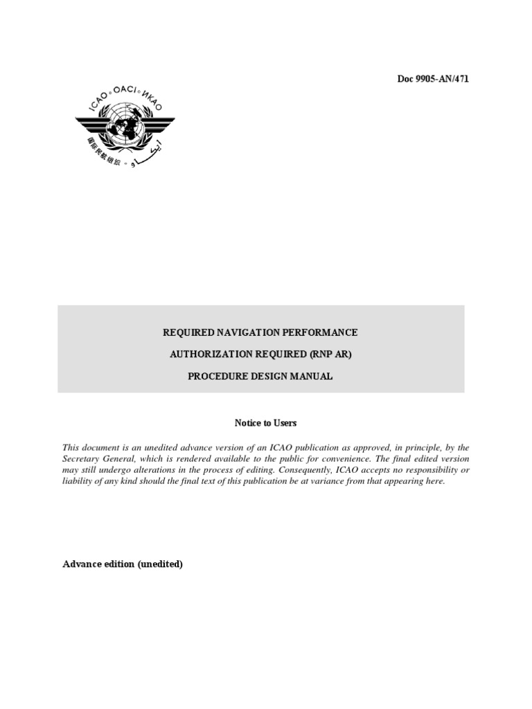 Advance Copy Doc 9905 - RNP AR Manual | PDF | Aviation | Aerospace ...
